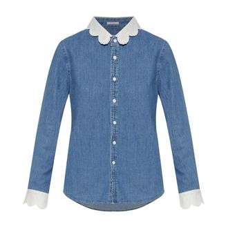 Mother La Chemise Boxy Frilly Foxy - Femme - Blouses et Chemises - Bleu - Taille: 38 FR