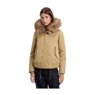 Woolrich Parka courte en coton avec fausse fourrure - Femme - Vestes - Beige - Taille: 38 FR