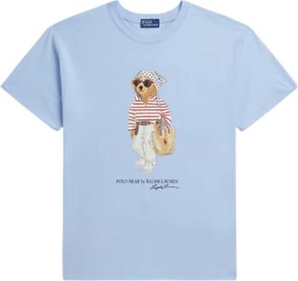 Ralph Lauren Femme, Tops, Bleu, Taille: 42 FR T-shirt &agrave; Col Rond avec Imprim&eacute; Ours