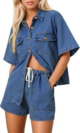 Generic Ensemble de vestes d&eacute;t&eacute; 2026 pour femmes, ensemble d&eacute;contract&eacute; &agrave; manches courtes et short en jean, ensemble d&eacute;t&eacute; deux pi&egrave;ces pour femmes, BU1., XL