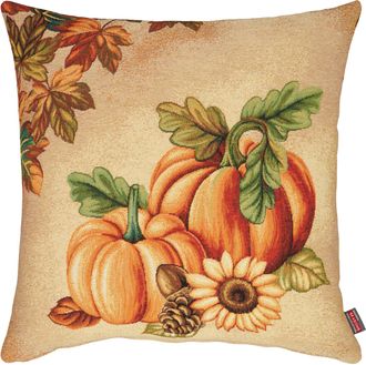 Hossner Gobelin Kissenbezug K&uuml;rbis 45x45 Kissenh&uuml;lle Dekokissen Halloween Kissen Herbst Beidseitig Herbstmotiv Stoff Waschbar