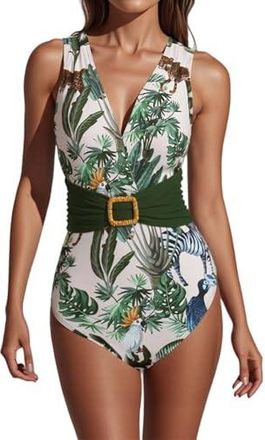 Generic Maillot De Bain Femme 1 Pieces Ensemble Estival: Une pi&egrave;ce imprim&eacute;e avec Jupe Mousseline