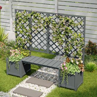 STILVORA Jardini&egrave;re Avec Treilli Et Assise, Grande Capacit&eacute;, Bois Massif, Pour Jardin Terrasse Et Balcon 170&times;145&times;42 cm, Marron