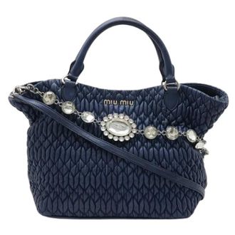 Miu Miu Pre-owned Nappa Leder Matelass&eacute; Kristall Handtasche - - Pre-owned - Damen - Blau - ONE SIZE