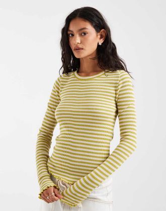 Free People Easy does it gestreiftes Langarm-T-Shirt in Gr&uuml;n-Mix-Multi