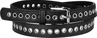 Allegra K Ceinture en cuir PU &agrave; oeillets pour femmes avec boucle ardillon en m&eacute;tal Noir Fit waist up to 104cm/41