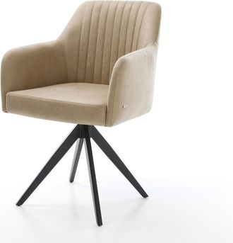 DELIFE Esszimmerstuhl Greg-Flex Mikrofaser Beige Vintage Kreuzgestell kantig Schwarz Taschenfederkern, Esszimmerstühle