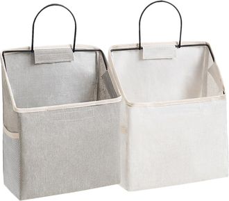 NUOBESTY 2 St&uuml;ck Pack Wandh&auml;ngetasche aus Stoff Faltbarer H&auml;ngeorganizer In Grau und Wei&szlig; Gro&szlig;e Aufbewahrungstaschen f&uuml;r Wand und T&uuml;r Vielseitig f&uuml;r Schlafzimm