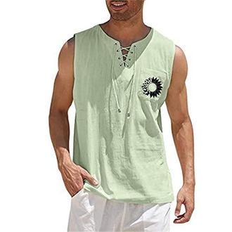Generic D&eacute;bardeur Henley en coton et lin pour homme - Printemps - &Eacute;t&eacute; - D&eacute;contract&eacute; - Sport d&eacute;contract&eacute; - Sans manches - Gilet en coton et lin - Pour peinture