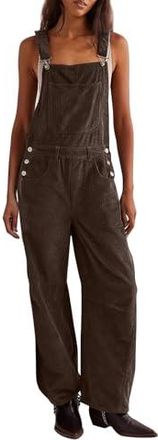 Generic Pantalon cargo baggy en velours c&ocirc;tel&eacute; pour femme, salopette ample &agrave; bretelles r&eacute;glables &agrave; la mode avec poches, marron, XL