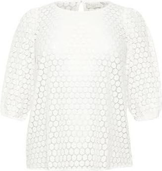 Kaffe Curve Femme Plus Size Womens Half Sleeves Sheer Lace Round Neck Blouse, Chalk, 54 Grande Taille EU