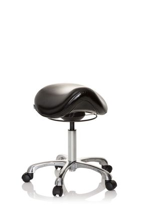 hjh OFFICE 702310 Arbeitshocker Ortho SIT Kunstleder Schwarz ergonomischer Sattelhocker mit Rollen, höhenverstellbar