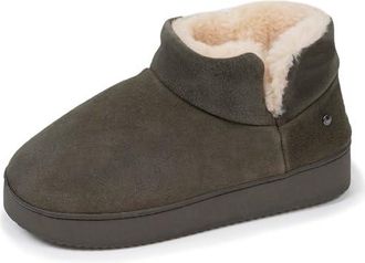 Isotoner Chaussons pantoufles Bottillons femme dessus en cuir, semelle plateforme, 41 EU, kaki