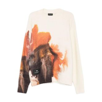 Yohji Yamamoto Wei&szlig;er Pullover mit Grafikdruck - - Knitwear - Herren - Wei&szlig; - M