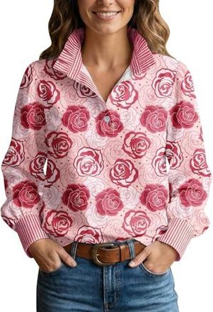 Generic 2026 Chemise Femme Chic Et &Eacute;l&eacute;gant Saint-Valentin Tee Shirt D&eacute;contract&eacute; Manches Longues Haut Col V Boutonn&eacute; Blouse Couleur Unie Chemisier Confortable 