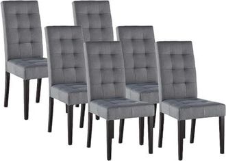 Vente-Unique Lot de 6 chaises en Tissu et Bois - Gris - VILLOSA - Salle &agrave; Manger