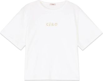 Oltre Femme, Tops, Blanc, Taille: 42 FR T-shirt Boxy avec Broderie de Bijoux