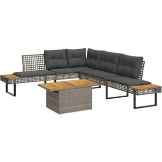 vidaXL 2-tlg. Garten-Sofagarnitur mit Kissen Grau Poly Rattan Akazie - Vidaxl