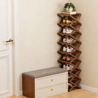 Generic 9-St&ouml;Ckiges Bambus-Schuhregal, Faltbar, Vertikal Zusammenklappbar, Platzsparend, Robust und Stabil, Leicht Zu Reinigen, for Eingangsbereich, Kleidersc