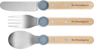 Opinel LE PETIT GOURMET, Kinder-Besteck-Set, Regenblau, mit Wunschgravur | Messer, Gabel und L&ouml;ffel | tolles Geschenk f&uuml;r unsere Kleinen | personalisiert | N