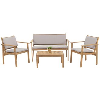 Mendler Garten-Garnitur HWC-O19, Lounge-Set Sitzgruppe Bank Sessel Tisch, Holz Akazie FSC Stoff/Textil (180g/m&sup2;) - Kissen grau