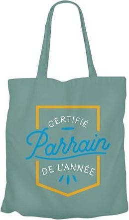 Fabulous Tote Bag Sac Shopping en Toile Turquoise - Certifié Parrain de lAnnée Parrain Famille Validé - 10 L