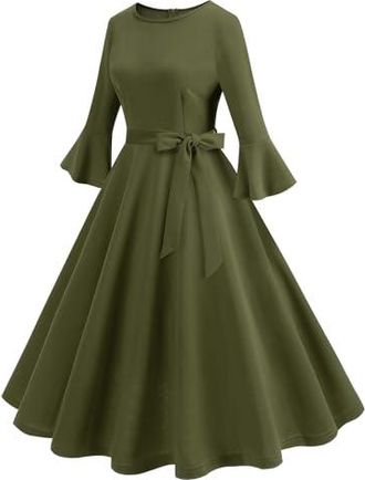 Generic Robe &agrave; manches cloches et col rond pour femme - Couleur unie - No&euml;l - Halloween - R&eacute;tro - &Eacute;l&eacute;gante - Robe en dentelle pour femme, Jn, XXL