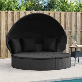 vidaXL Outdoor-Loungebett mit Dach und Kissen Schwarz Poly Rattan vidaXL