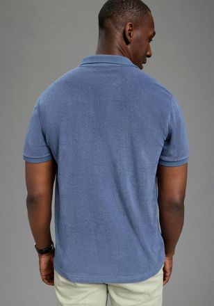 DELMAO Poloshirt sommerleichter Frottee Regular Fit, mit V-Ausschnitt und Polokragen, unifarben
