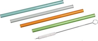 Ritzenhoff Ritzenhoff 1370536 Glastrinkhalme Set - Serie Allround Nr. 2 - Vier bunte Trinkhalme aus Glas, Grau, Bernstein, Grün, Blaugrün