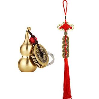 WILLBOND 2 Pi&egrave;ces Feng Shui Chinoises Porte-Cl&eacute;s de Gourde dAmulette de Sant&eacute; WU Lou en Laiton Breloques de Noeud Chinois Porte-Bonheur avec Corde Rouge 2024 p