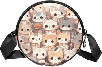Generic Sac &agrave; bandouli&egrave;re rond pour femme, joli chat, petit sac &agrave; bandouli&egrave;re avec fermeture &eacute;clair, bretelles r&eacute;glables, sac &agrave; main rond d&eacute;contract&eacute; pour fem