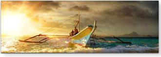 Paul Sinus Art Leinwandbilder | Bilder Leinwand 150x50cm Boot im Sonnenuntergang - Philippinen