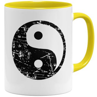 OM3 Yin and Yang Symbol Kaffee-Tasse - Keramik Becher - 11oz 325ml - Beidseitig Bedruckt - Gelb