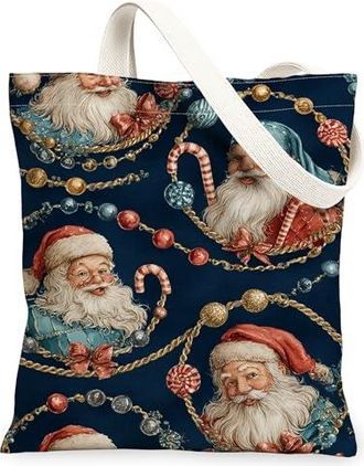 Generic Sacs fourre-tout en toile motif P&egrave;re No&euml;l, sacs de courses r&eacute;utilisables, sacs de courses vintage de No&euml;l, l&eacute;gers et lavables, toile pour cadeaux, voy