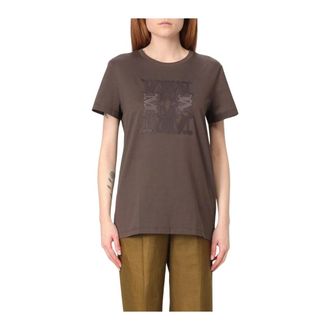 Max Mara Femme, Tops, Brun, Taille: 36 FR T-shirt à Logo Brodé Blanc