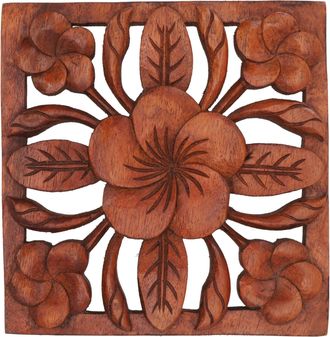 Guru Shop Geschnitztes Wandbild Deko Wandrelief - Blume, 18x18x2 cm