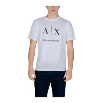 A|X Armani Exchange Homme, Tops, Blanc, Taille: L T-shirt en coton &agrave; manches courtes et col rond
