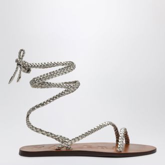 Maneb&igrave; Platinfarbene Ledersandalen