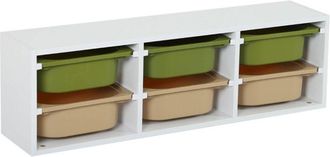 Sweeek Meuble de rangement pour enfant. 6 bacs en plastique vert olive taupe - Sora