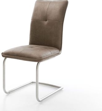 DELIFE Freischwinger Maddy-Flex Mikrofaser Taupe Vintage Freischwinger rund Edelstahl, Esszimmerstühle