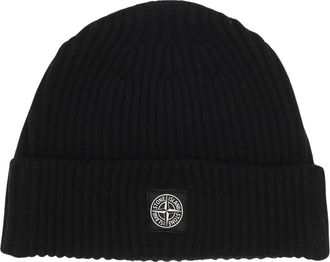 Stone Island Homme, Accessoires, Noir, Taille: M Ribbed Wool Beanie