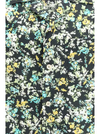 Valentino Mens Bowling Shirt Papier Floral Black-Multicolour Cotton Black/multicolour