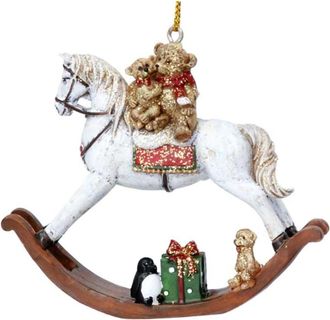 Gisela Graham One Resin Teddy on Rocking Horse Hanging Christmas Decoration