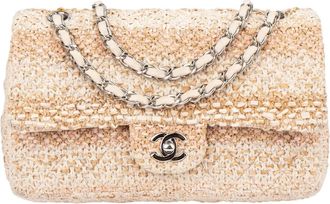 Chanel Crossbody Bags - Chanel Quilted Tweed Palladium Medium Double Flap - Gr. unisize - in Beige - f&uuml;r Damen