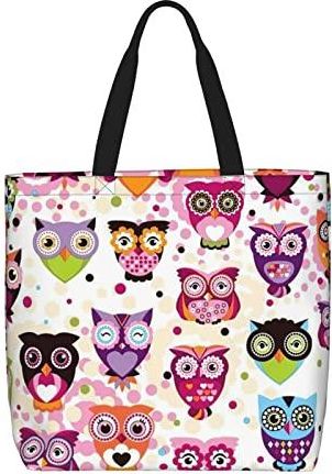 Generic Sac Fourre-Tout Motif Hibou Sac Tissu Avec Poign&eacute;es Lavables Sacs En Toile, Pour Burea, Voyage, &Eacute;cole, Shopping