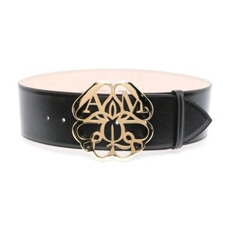 Alexander McQueen Schwarzer Lederg&uuml;rtel mit Goldener Schnalle - - Accessories - Damen - Schwarzk - 65 CM