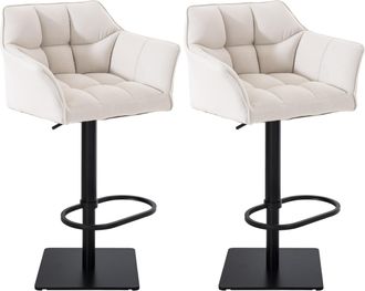 Clp 2er Set Barhocker Damaso Stoffbezug I Gepolsterte Barst&uuml;hle h&ouml;henverstellbar und drehbar I Tresenst&uuml;hle mit R&uuml;ckenlehne, Farbe:wei&szlig;, Gestell Farbe:sch