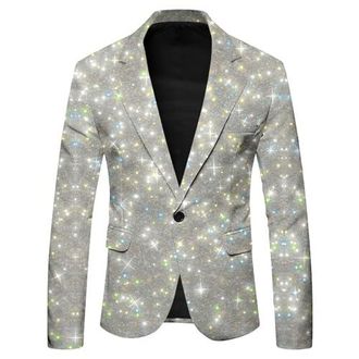 Generic Veste pour homme - Aspect &agrave; paillettes imprim&eacute; - Effet scintillant - Veste de costume pour carnaval, f&ecirc;te - Coupe ajust&eacute;e - Blazer pour spectacle - Co