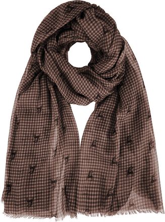 Trachtenland Trachten Schal kariert mit Hirschmotiv - Schönes Halstuch zu Dirndl und Lederhose (Dunkelbraun, Maße: ca. 185 x 70 cm)